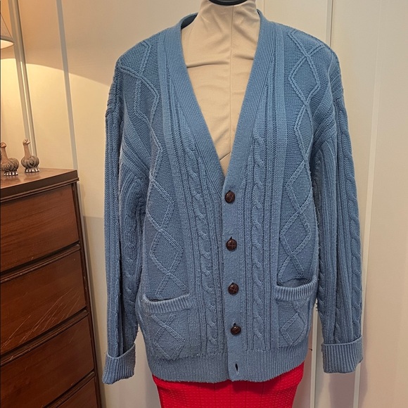 Towncraft | Sweaters | Vintage Blue Cable Knit Mens Sweater | Poshmark